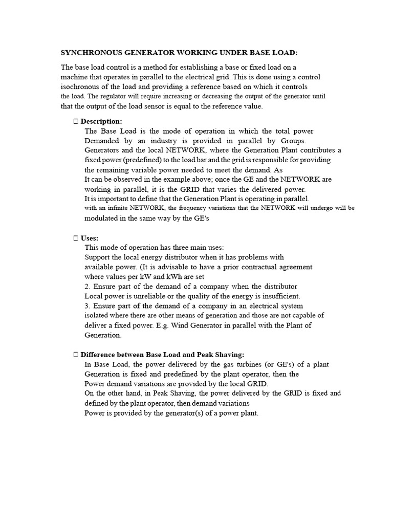 Base Load Operation of Synchronous Generators | PDF | Electric ...