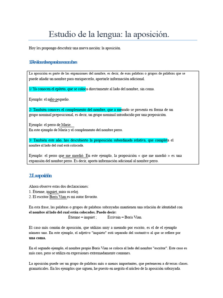 Estudio Del Lenguaje La Aposición | PDF | Morfología Lingüística ...