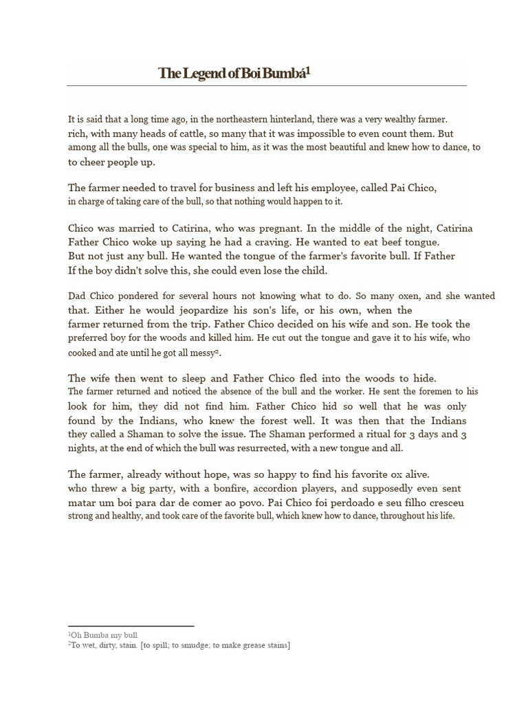 The Legend of Boi Bumbá Explained | PDF