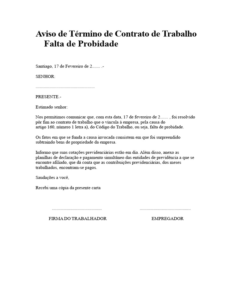Término de Contrato por Falta de Probidade | PDF