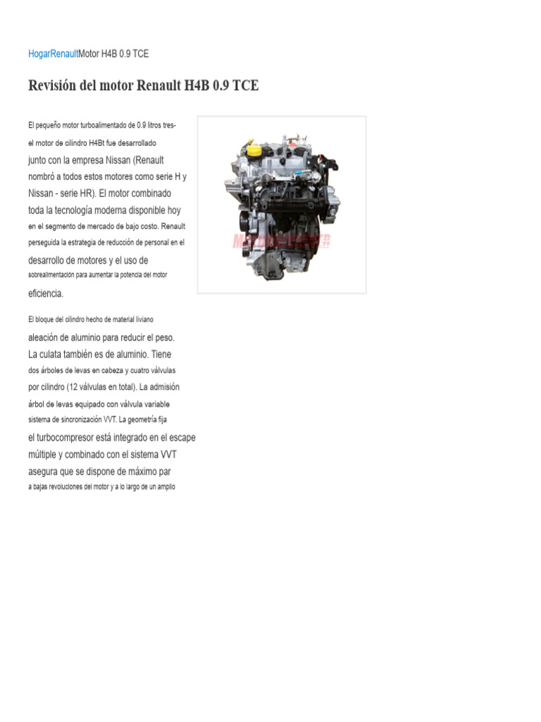 Revisión del motor Renault H4B 0.9 TCE | PDF | Turbocompresor | Motores