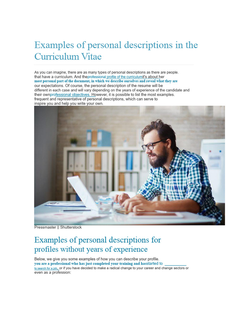 Examples of personal description in the Curriculum Vitae.docx | PDF ...