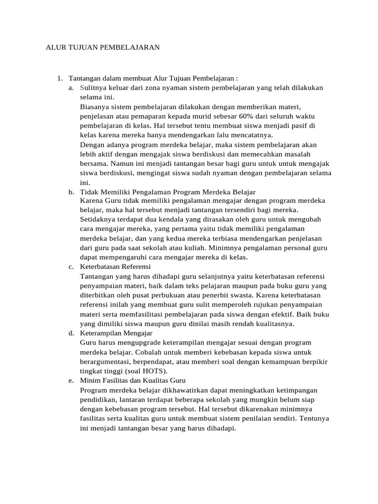 Tantangan Alur Tujuan Pembelajaran | PDF