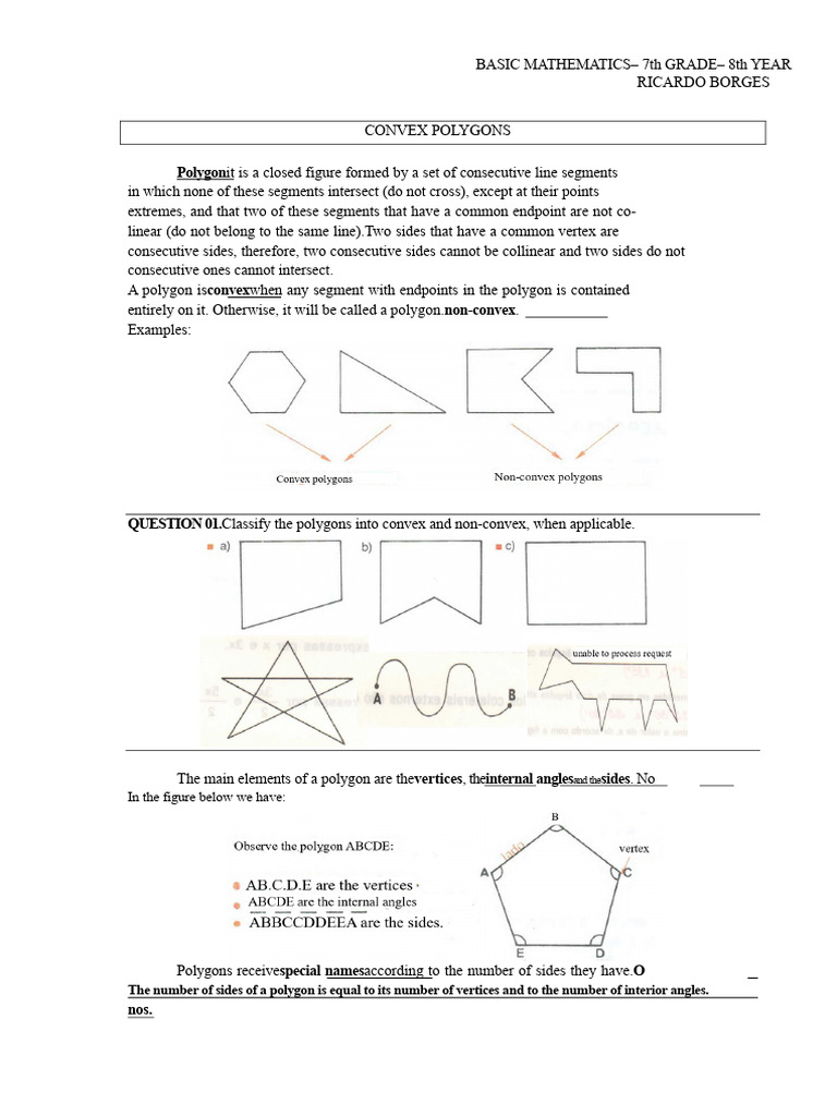Convex Polygons - 7th Grade - 8th Year | PDF | Polygon | Vertex (Geometry)