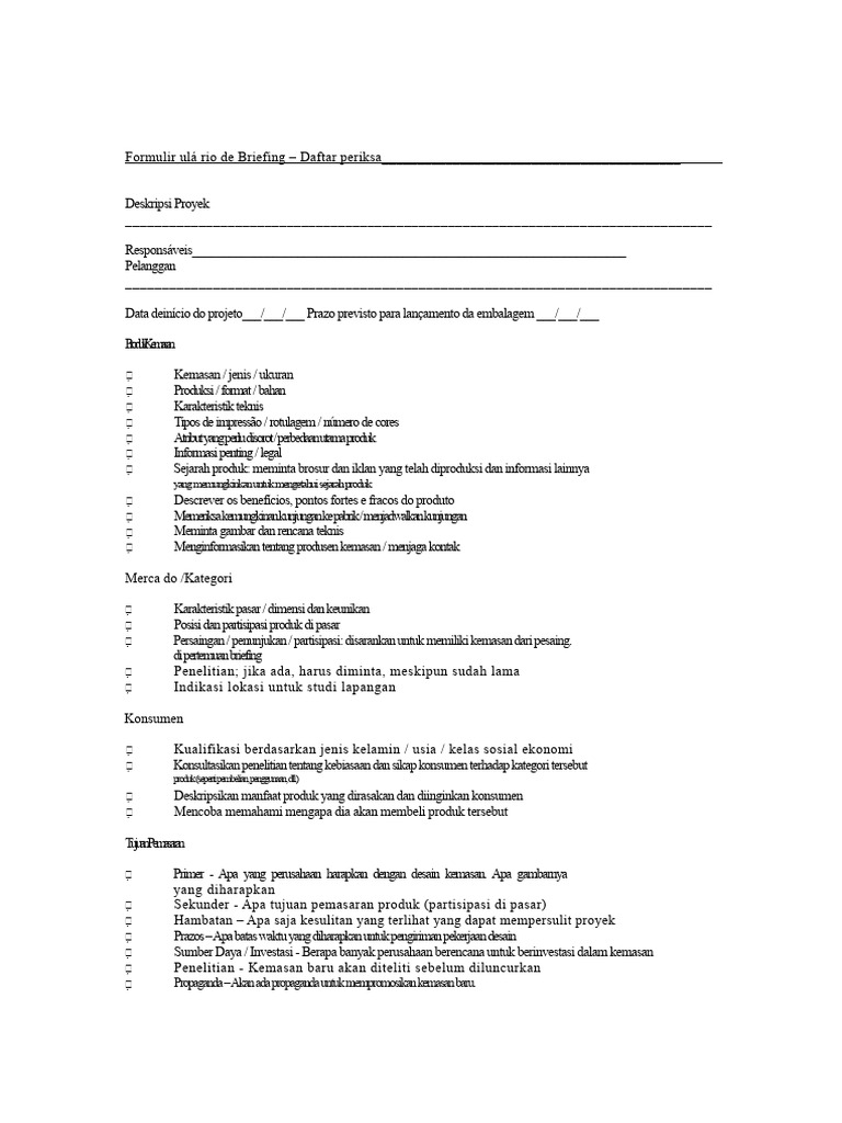 Formulir Briefing Kemasan | PDF