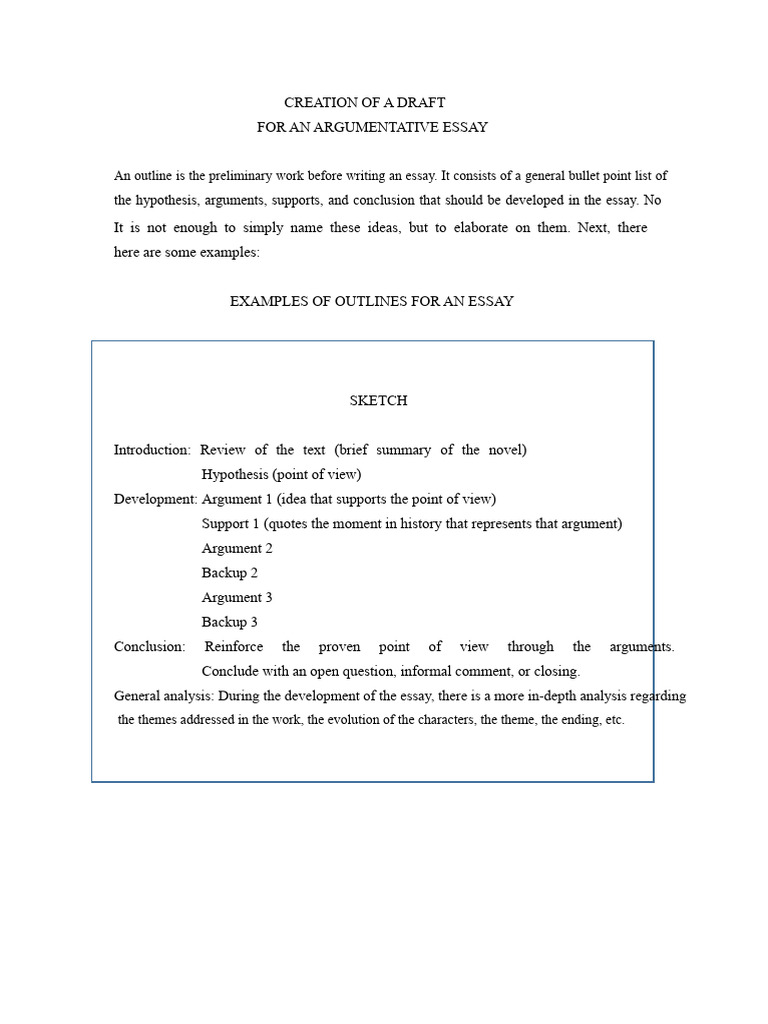Creation of an Outline for an Argumentative Essay Examples of Outlines ...