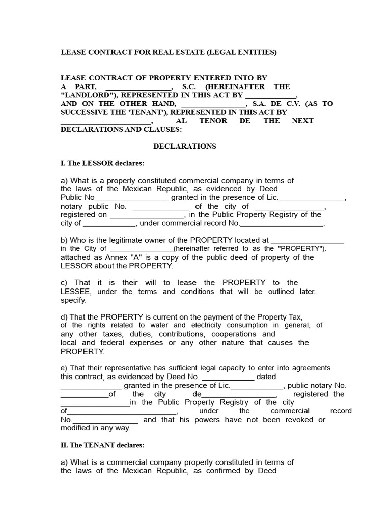 Lease Agreement For Property (Legal Entities) | PDF | Lease | Landlord