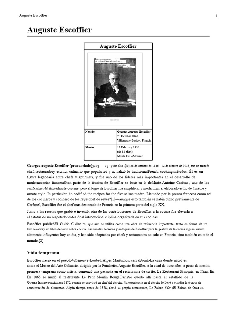 Legado De Auguste Escoffier En La Cocina Pdf Cocinando