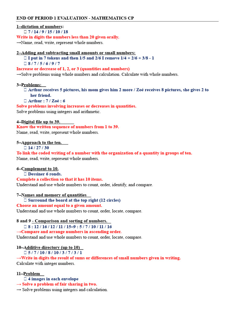 Evaluation End of Period 1 CP | PDF | Integer | Numbers
