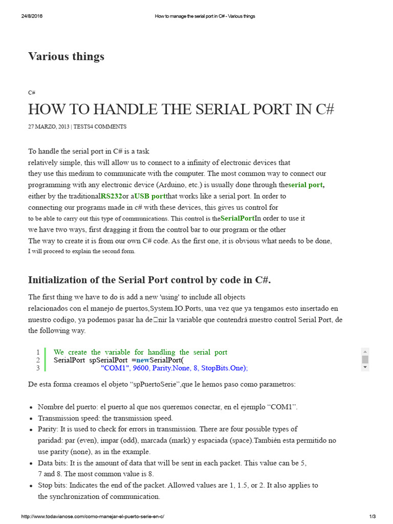 How to Handle the Serial Port in C# - Various Things | PDF | String ...