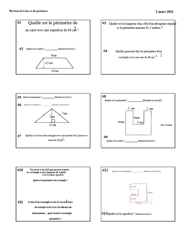 Révision : Aire et Périmètre Mathématiques | PDF | Zone | Géométrie