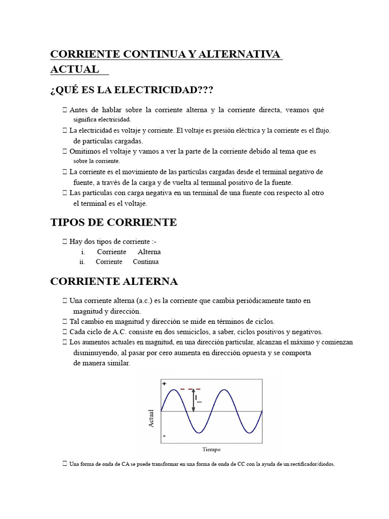 Corriente Continua y Corriente Alterna | PDF | Corriente eléctrica ...