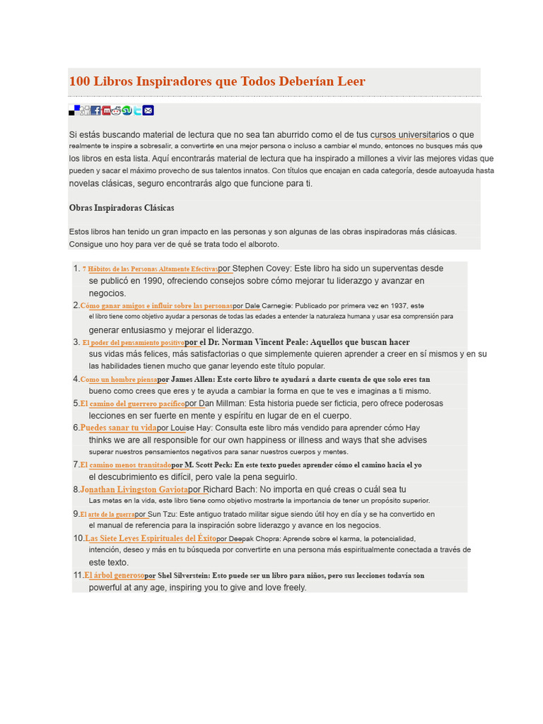 100 Libros Inspiradores para Leer | PDF