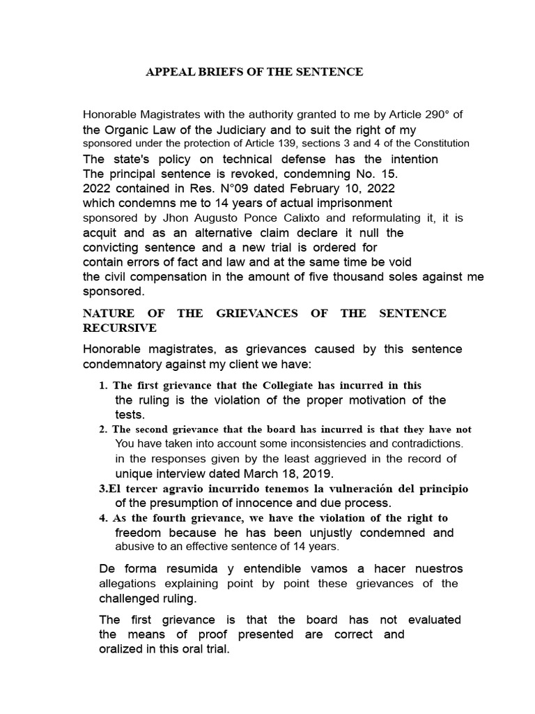Appeal Against 14-Year Sentence for Injustice | PDF | Trials ...