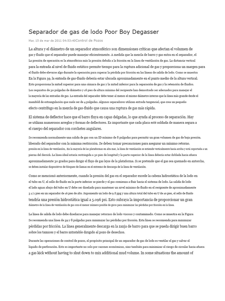 Separador de Gas de Barro - Degasificador Poor Boy | PDF | Gases | Barro