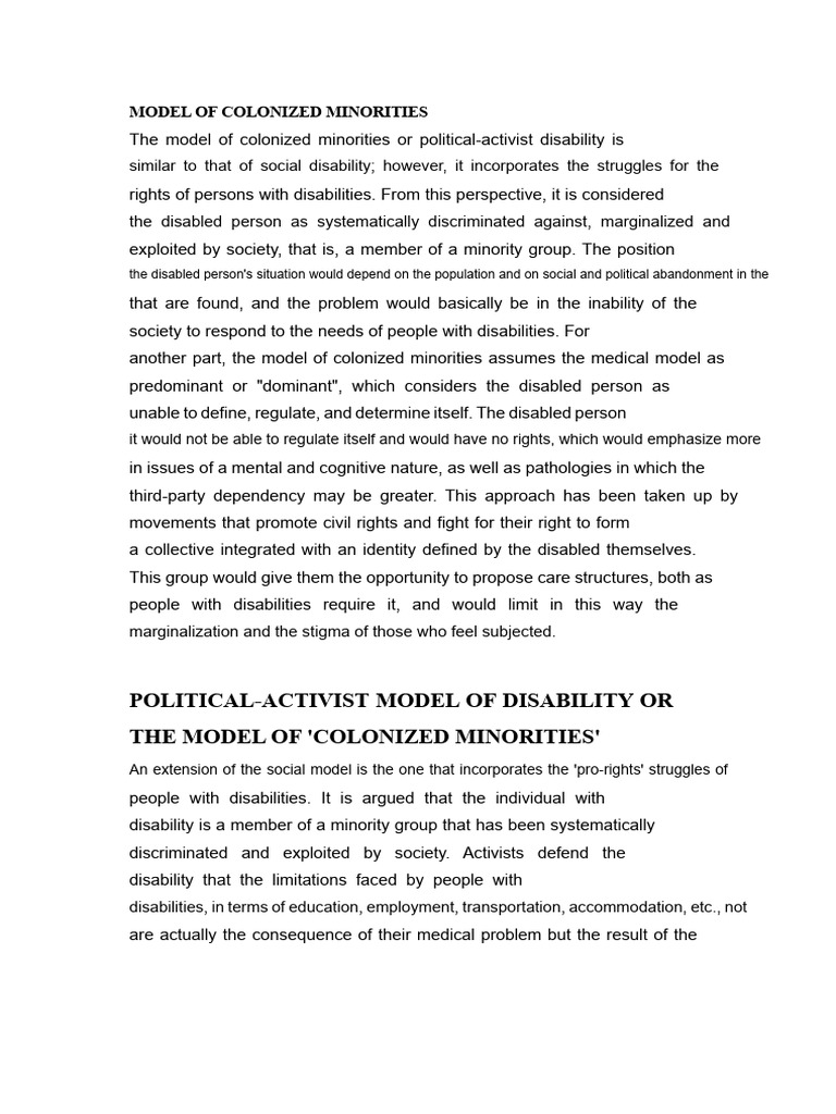 Colonized Minorities Model in Disability Rights | PDF | Disability ...
