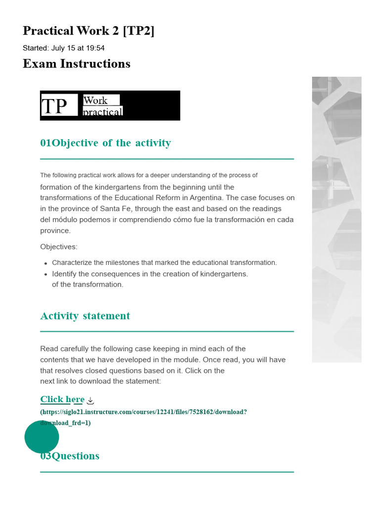 Exam - Practical Work 2 (TP2) Theory and Practice of The Curriculum ...