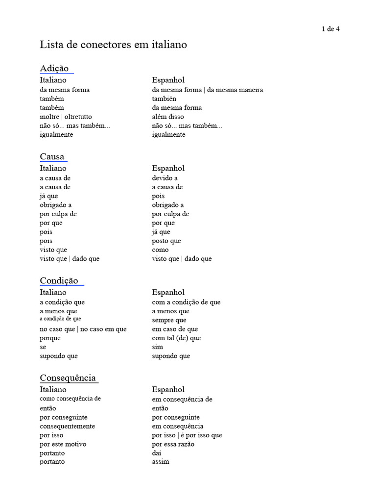 Conectores em Italiano e Espanhol | PDF | Tempo