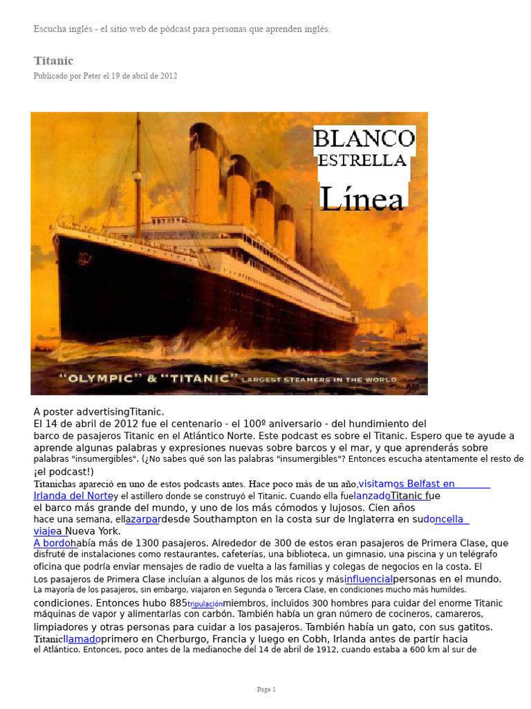 Escucha El Titanic en Inglés | PDF | Buques | Transporte de agua