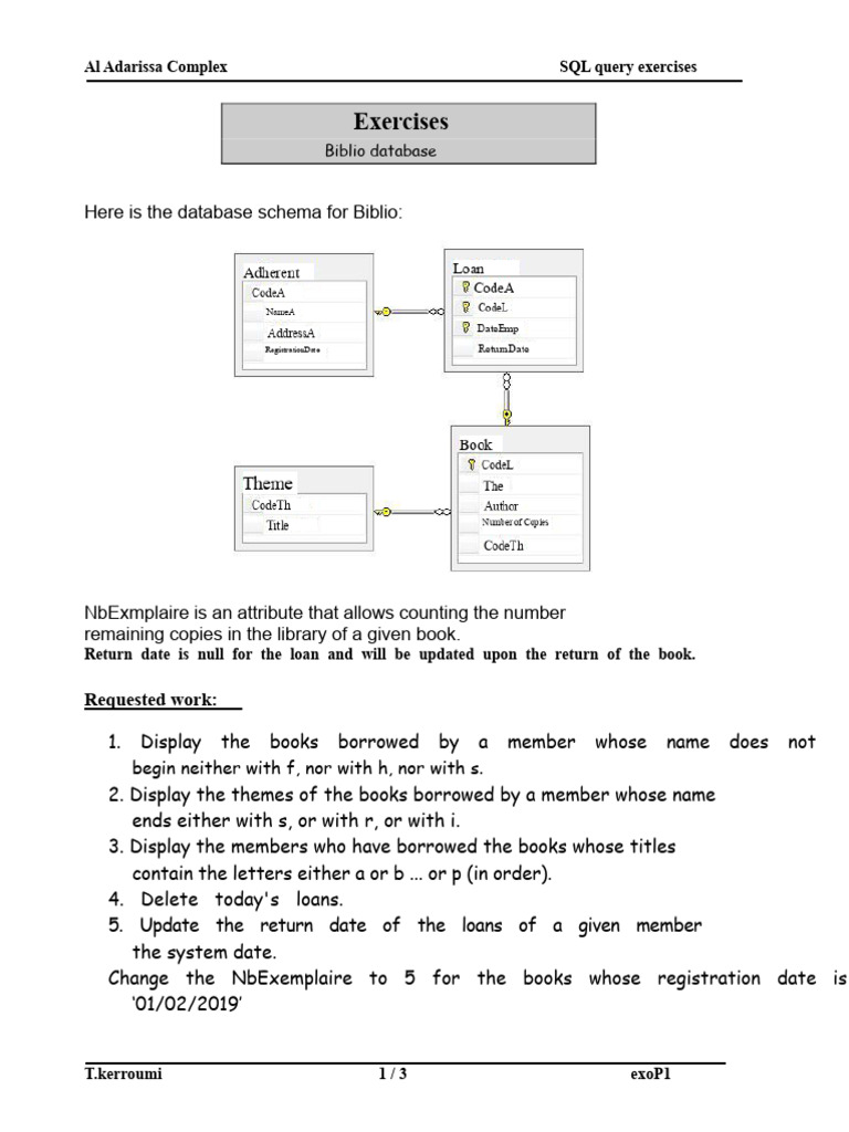 M 08 - SQL Query Exercises - Biblio_V1 | PDF