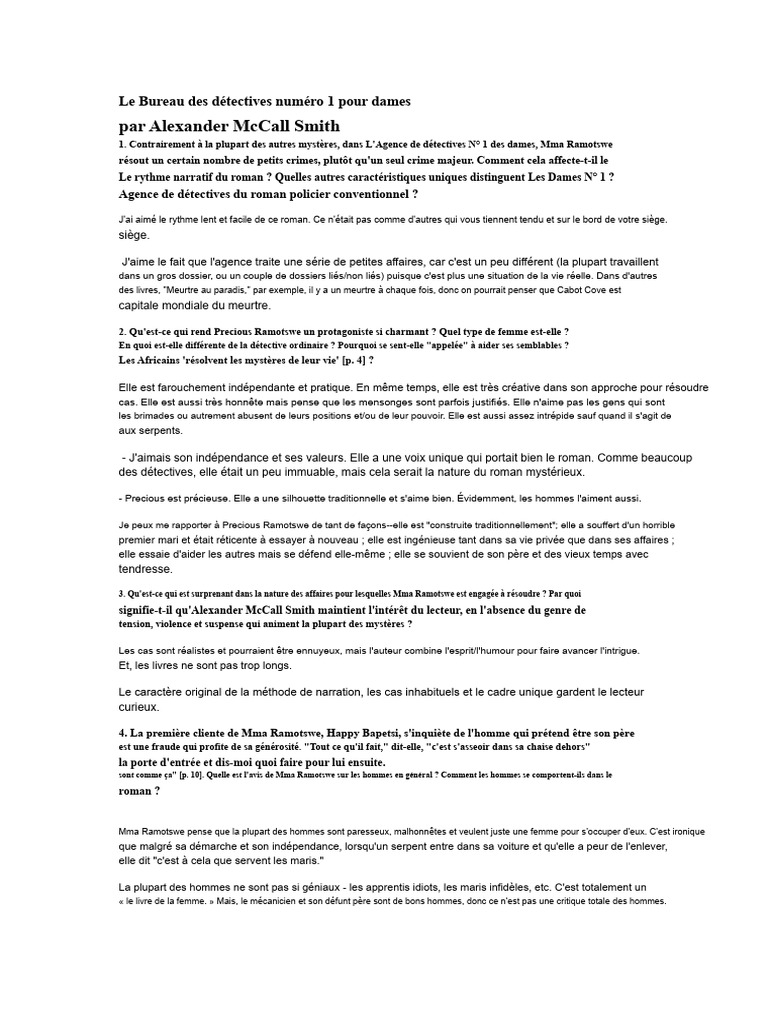 Analyse de "L'Agence de détectives N° 1" | PDF