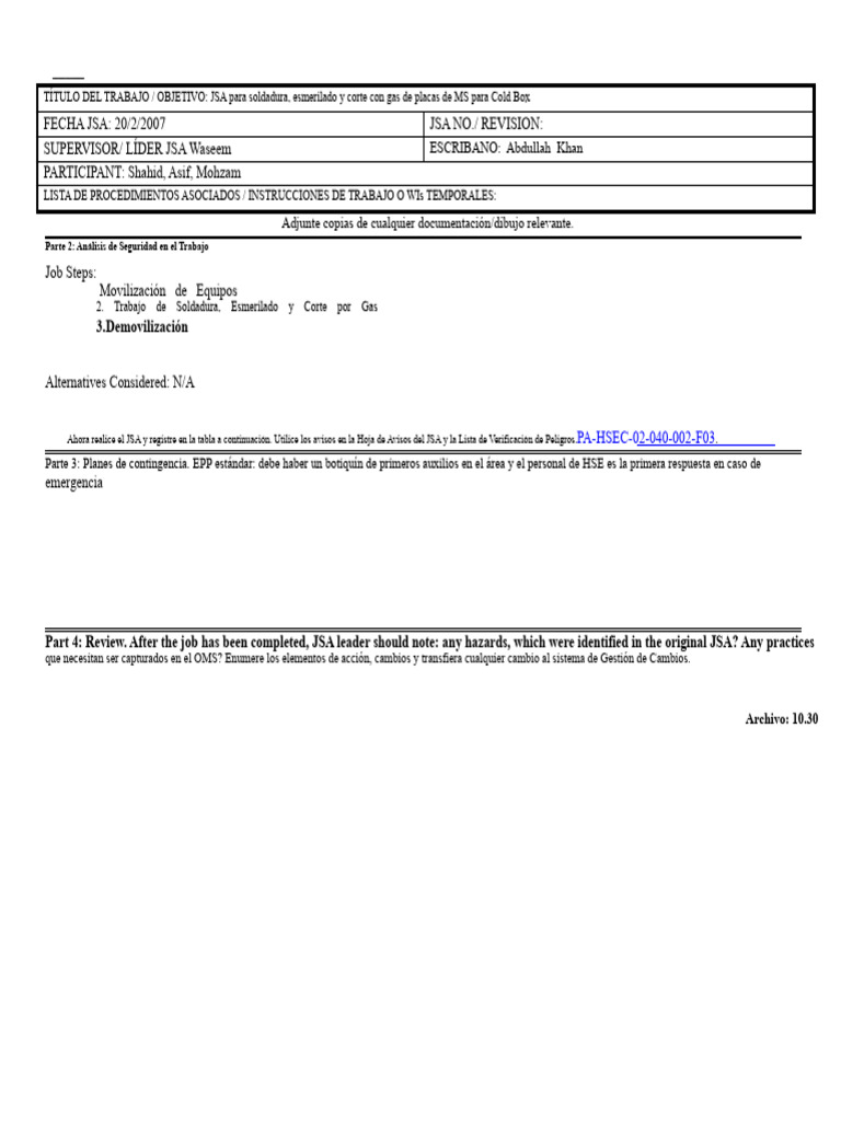 Corte de Gas Jsa | PDF | Materiales