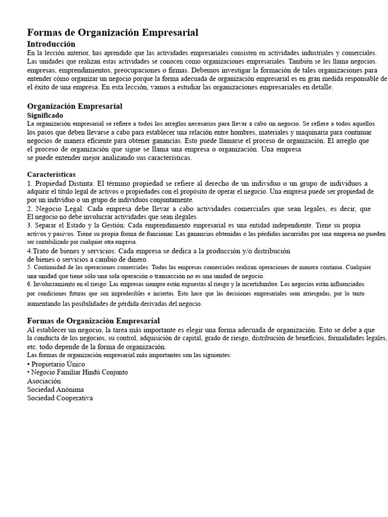 Formas de Organización Empresarial | PDF | Business | Cooperativa