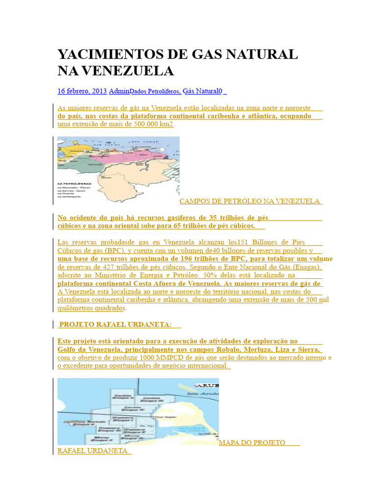 Reservas de Gás Natural na Venezuela | PDF | Gás natural | Venezuela