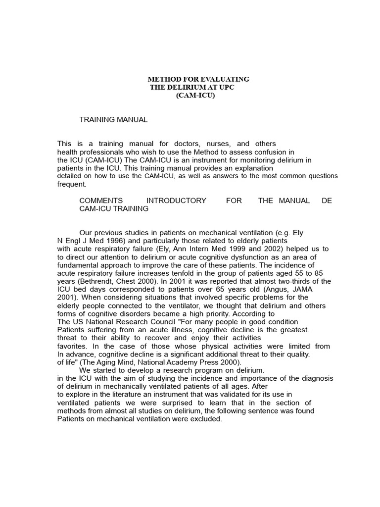 CAM-ICU Delirium Training Manual | PDF | Intensive Care Unit | Health Care
