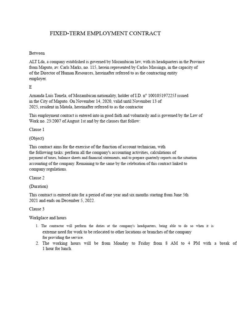 Fixed-Term Employment Contract | PDF | Employment | Private Law