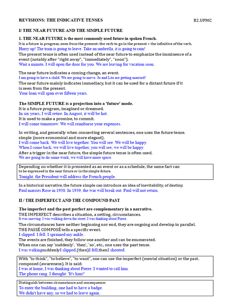 REVISIONS.B2 Indicative Tense | PDF | Grammatical Tense | Linguistics