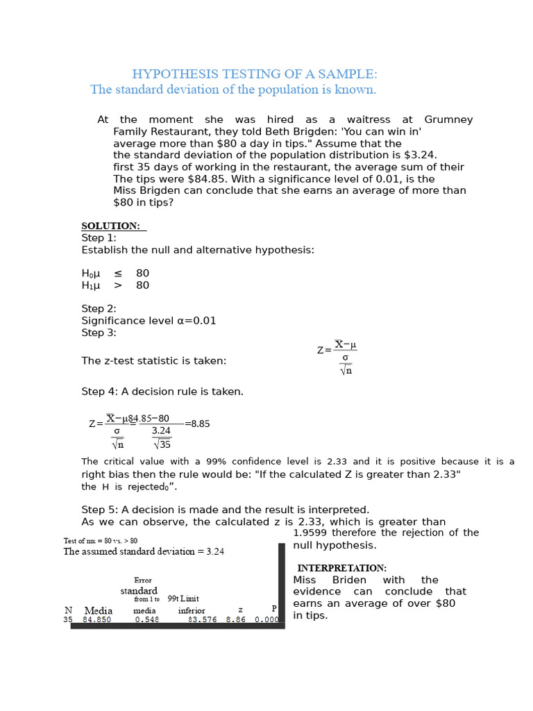 Hypothesis Testing for a Single Sample | PDF | Statistical Significance ...