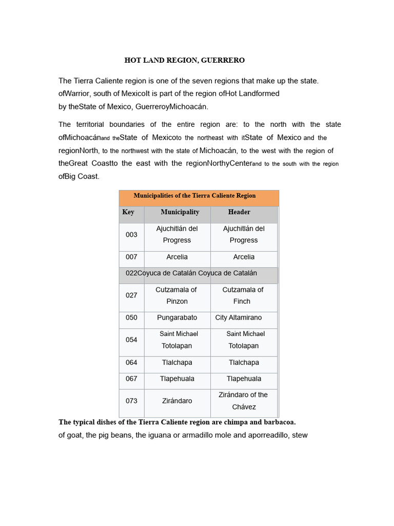 The hot land region, Guerrero | PDF | Foods | Cuisine