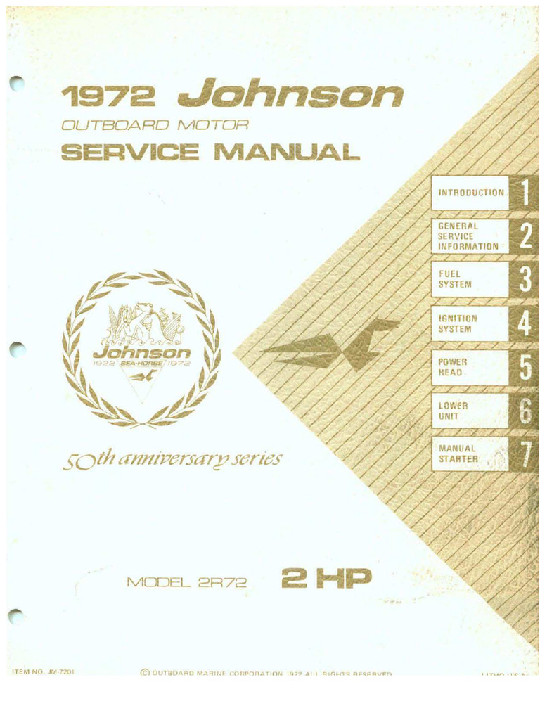 1972 Johnson 2HP Motor Fuera Borda Manual de Servicio PDF | PDF