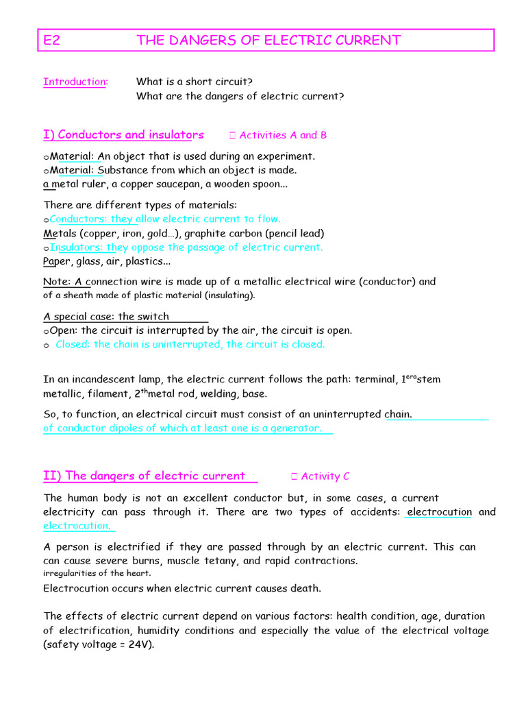 5E2 The Dangers of Current | PDF | Electric Current | Electrical Conductor
