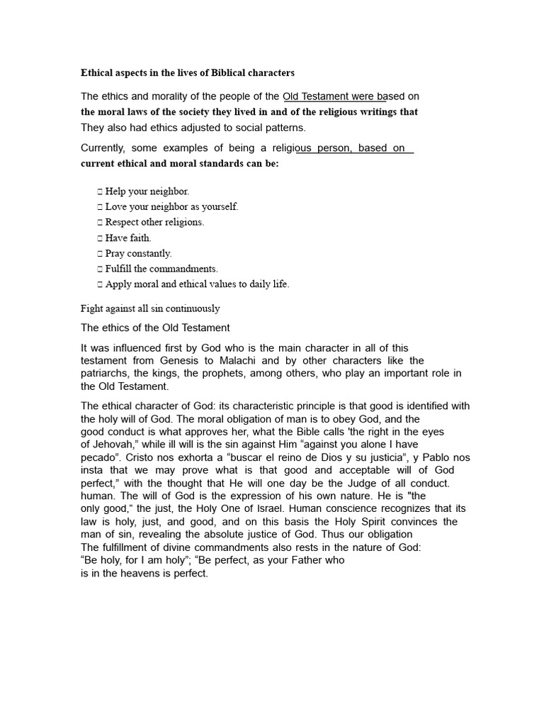 Ethics of Biblical Characters Explained | PDF | Ten Commandments | Jesus