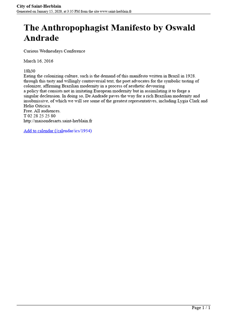 Anthropophagist Manifesto Conference | PDF