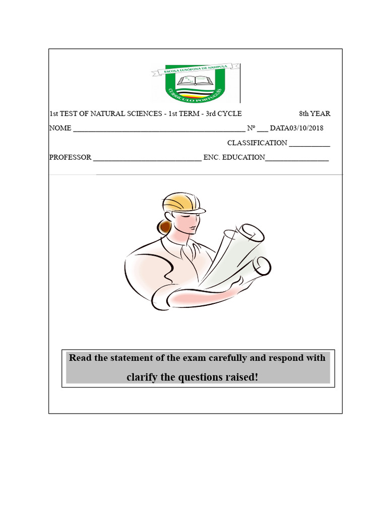 8th Grade - 1st NATURAL SCIENCES TEST | PDF | Soil | Atmosphere