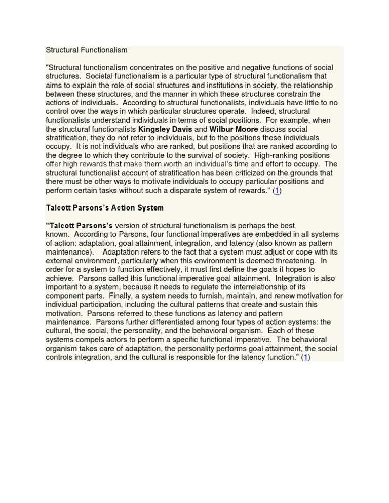 Structural Functionalism Overview | PDF | Action (Philosophy ...