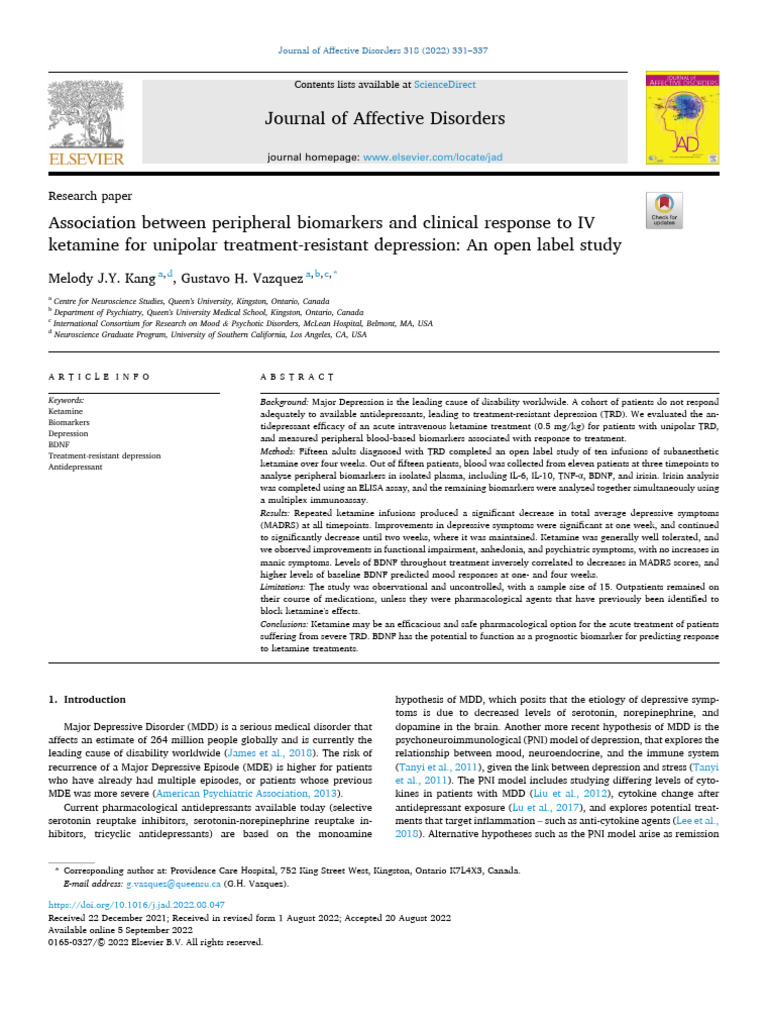Association Between Peripheral Biomarkers and Clinical Response To IV ...