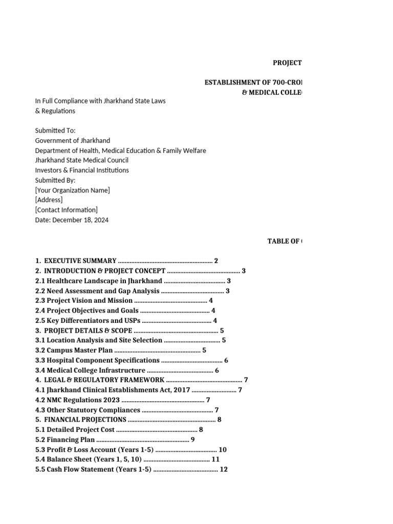700 Crore Hospital Project Report | PDF | Health Care | Hospital