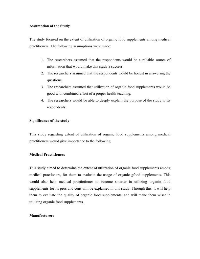 Assumption of The Study | PDF | Health Professional | Organic Foods