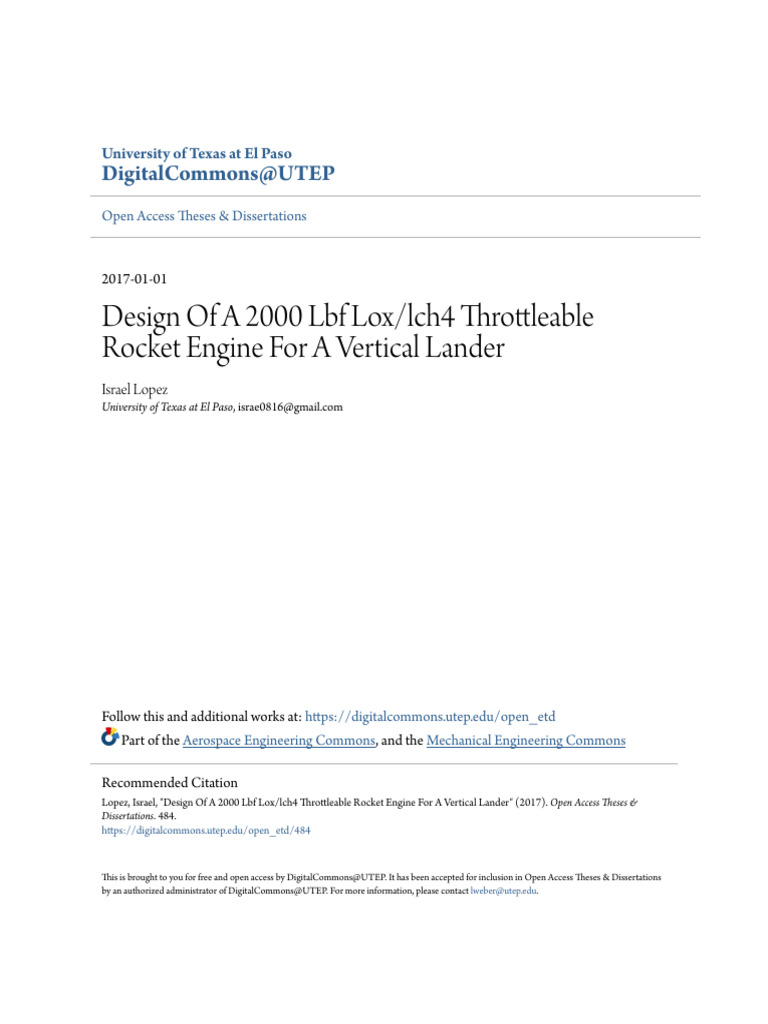 Throttleable LOX/LCH4 Rocket Engine Design | PDF | Rocket Propellant ...