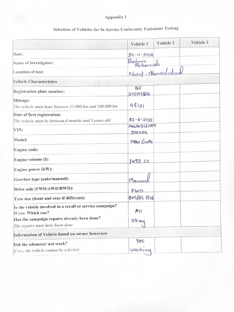 Vehicle Check Sheet | PDF
