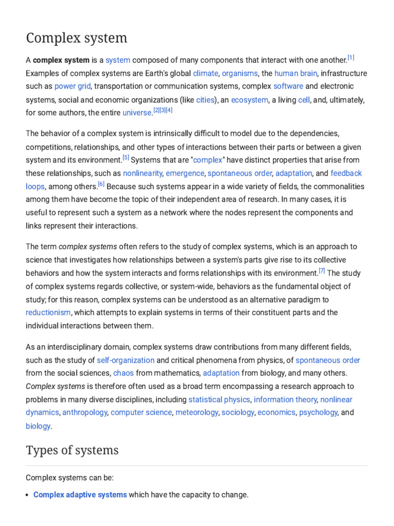 Complex system - Wikipedia | PDF | Applied Mathematics