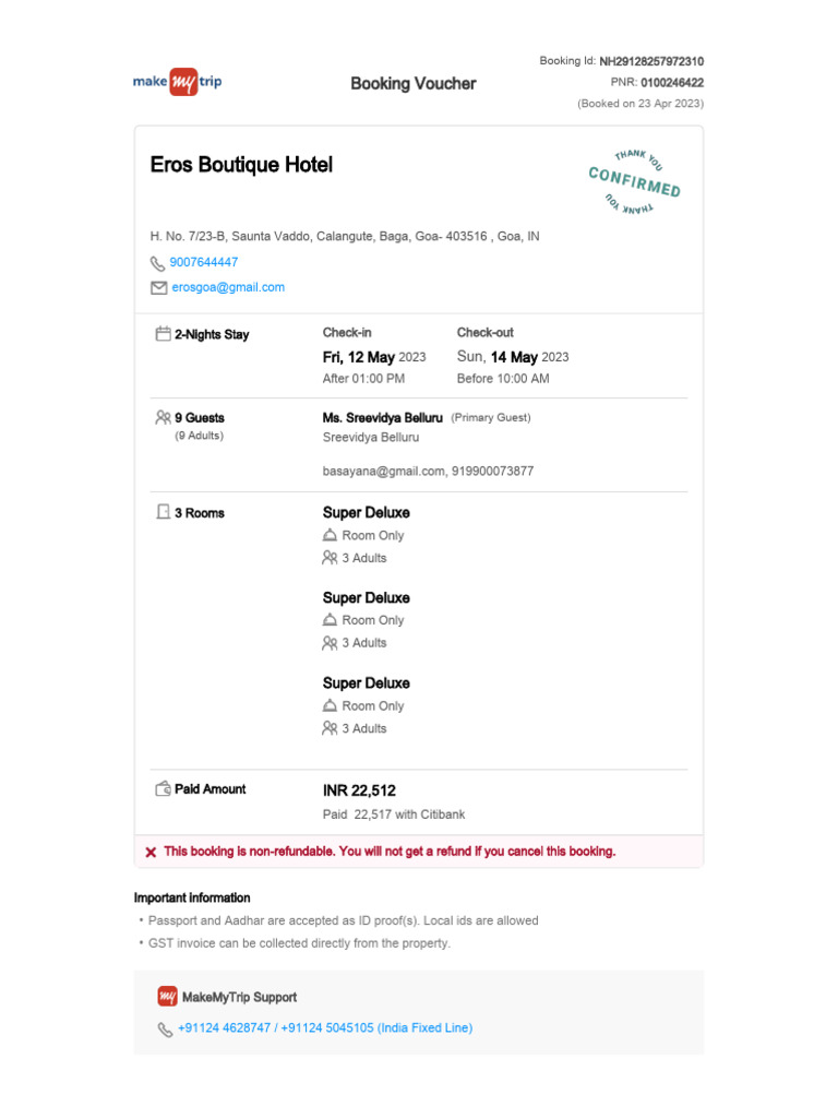Booking Confirmation Voucher | PDF