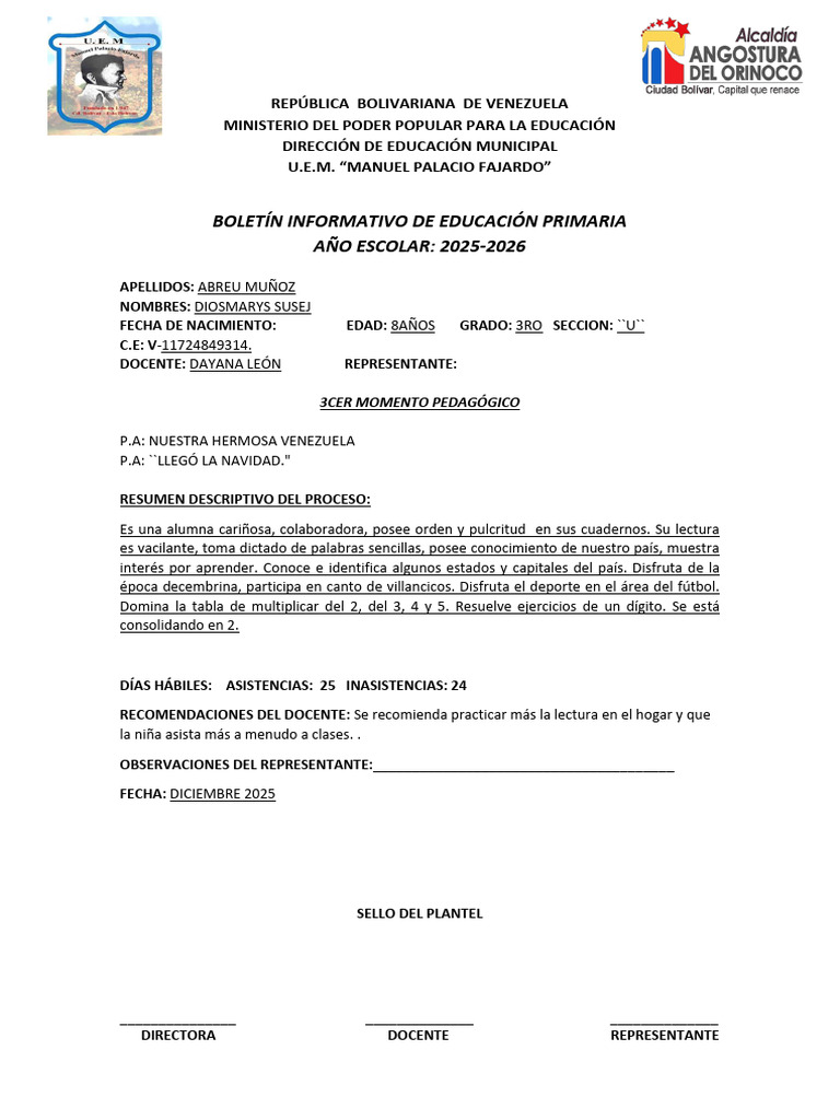 Boletas 3er Grado | PDF | Navidad | Venezuela