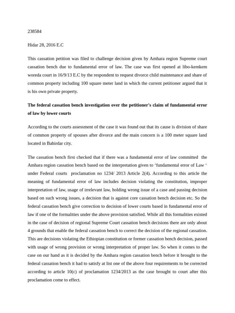 The Federal Cassation Bench Investigation Over The Petitioner's Claim ...