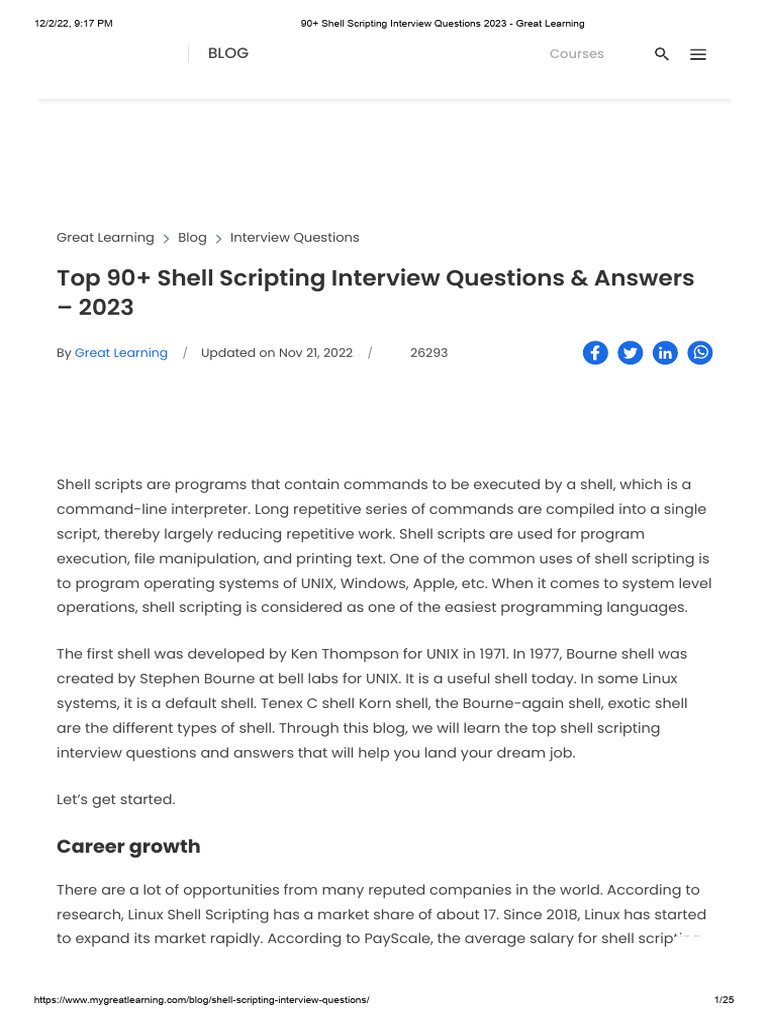 90+ Shell Scripting Interview Questions 2023 - Great Learning | PDF ...