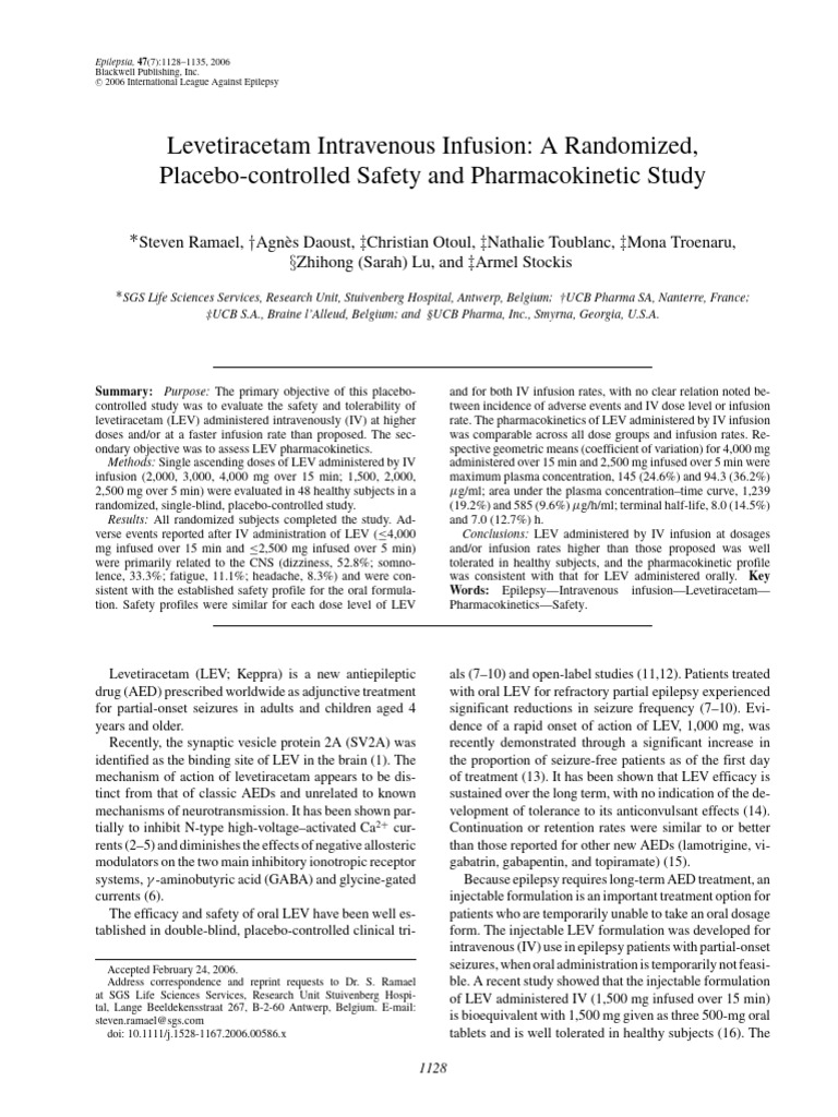 Levetiracetam IV Infusion | PDF | Medicine | Pharmacology